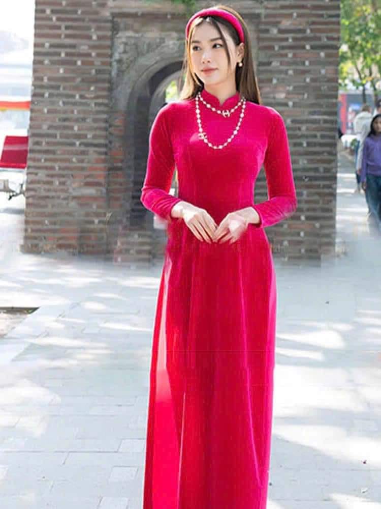 Ao dai Nhung tron/ velet áo dai (9 colors) No pants included TT62-260 ...