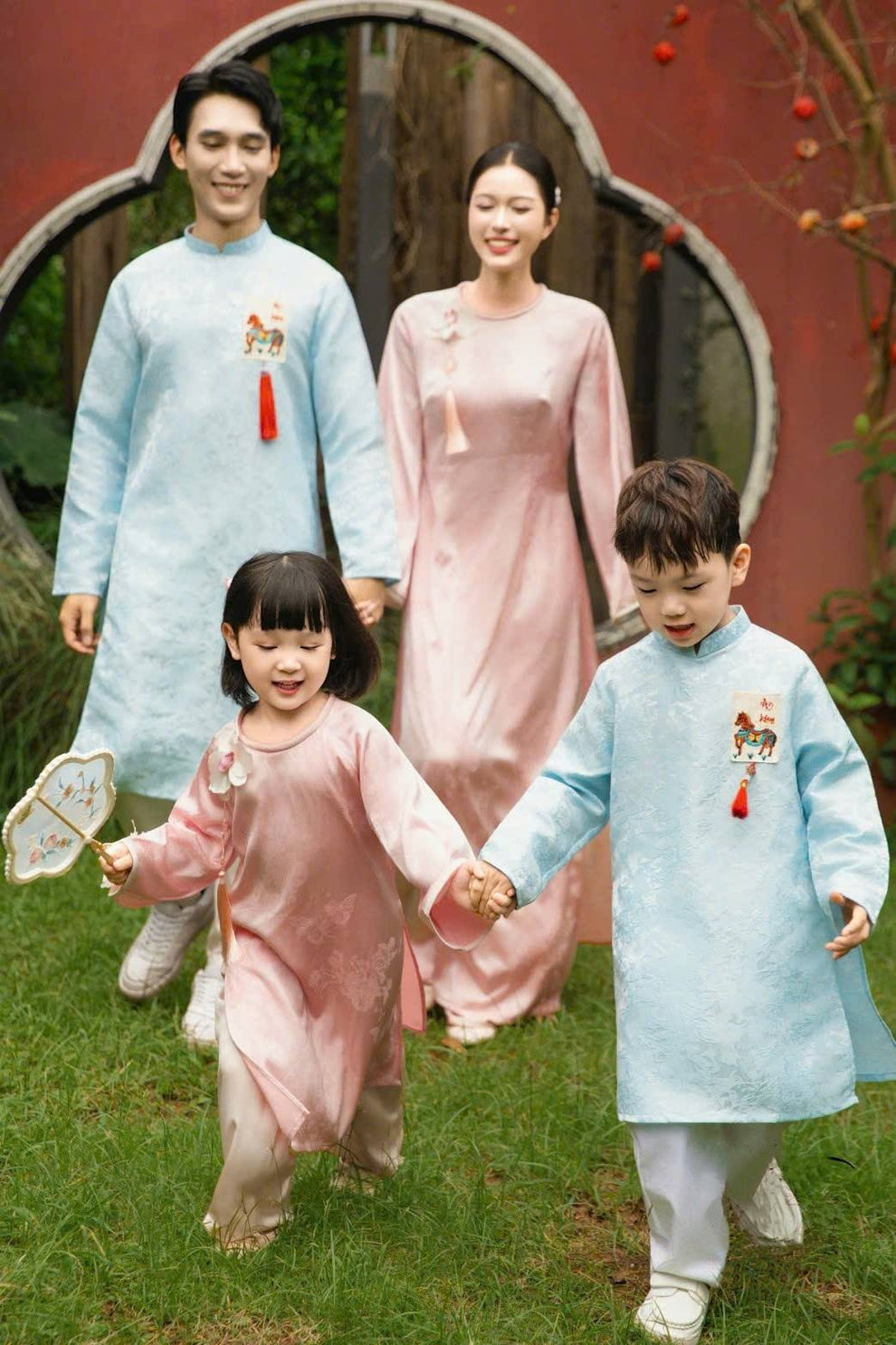 Matching Family Blue And Pink Ao Dai Set/ Ao Dai Gia Dinh Tet 2026/ GD ...