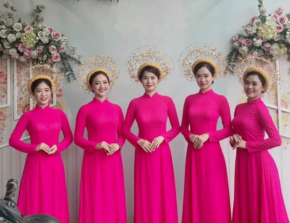 Set Ao Dai Chiffon Pink Color B111 – Ao Dai USA-Boutique