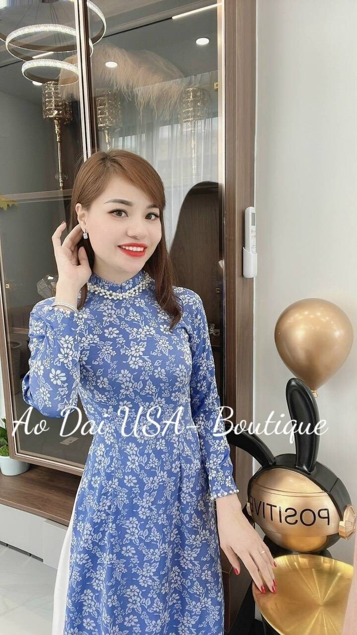 Top Only- Ao dai Thai Tuan Blue Color- TT83 – Ao Dai USA-Boutique