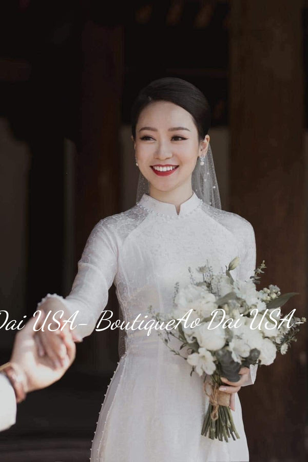 Top Only- Ao To Tam Ha Dong White Color B12 – Ao Dai USA-Boutique