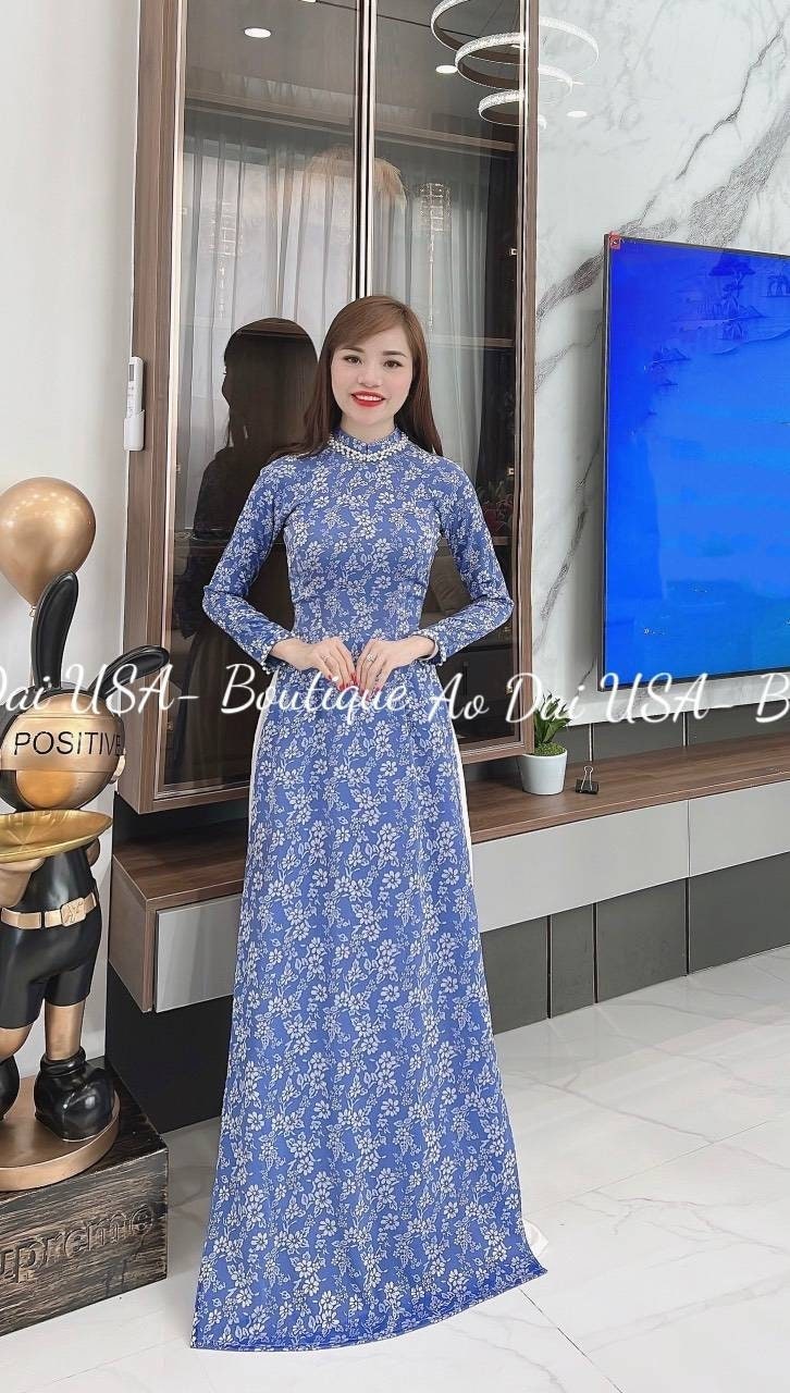 Top Only- Ao dai Thai Tuan Blue Color- TT83 – Ao Dai USA-Boutique
